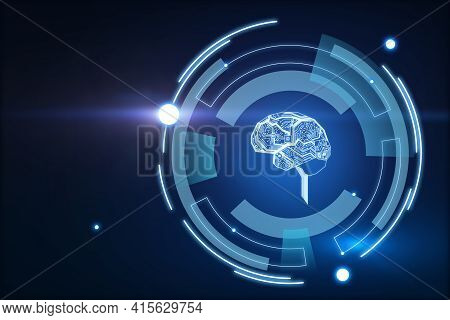 Hologram Brain Encircled In Multiple Rectangles On Blue Background ...