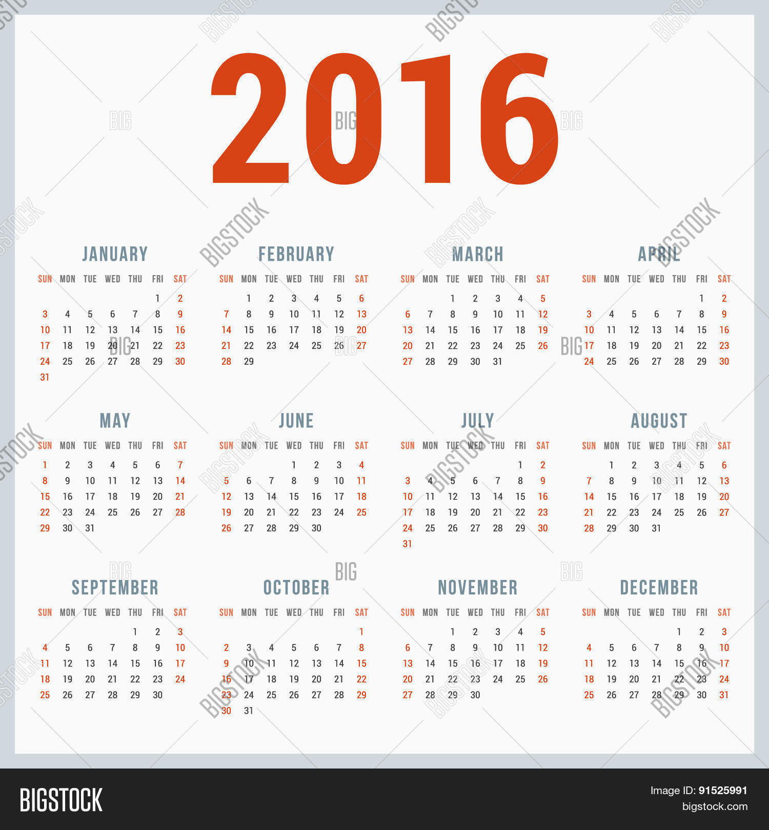Calendar 2016 On Vector & Photo (Free Trial) | Bigstock