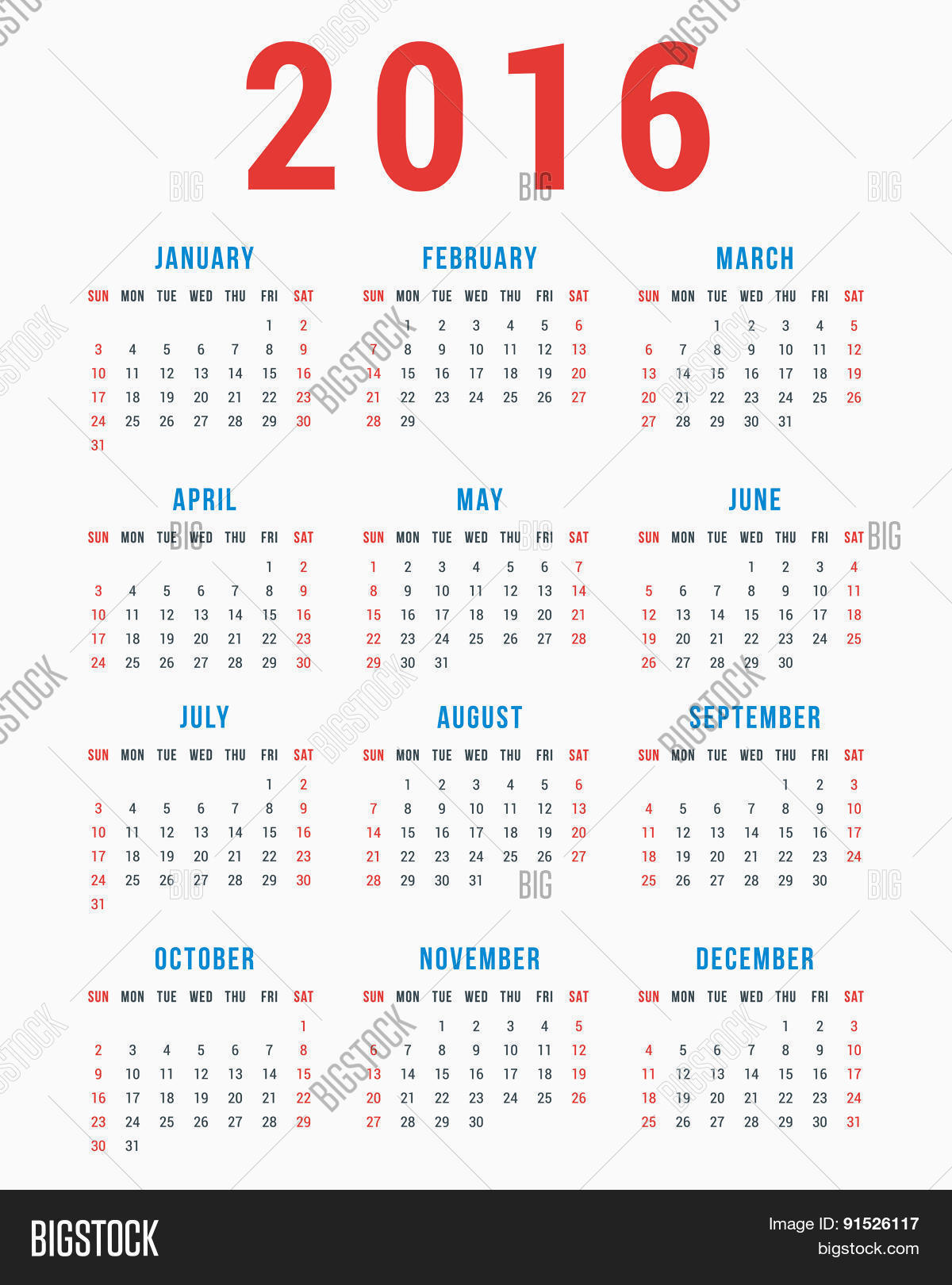 Calendar 2016 On Vector & Photo (Free Trial) | Bigstock