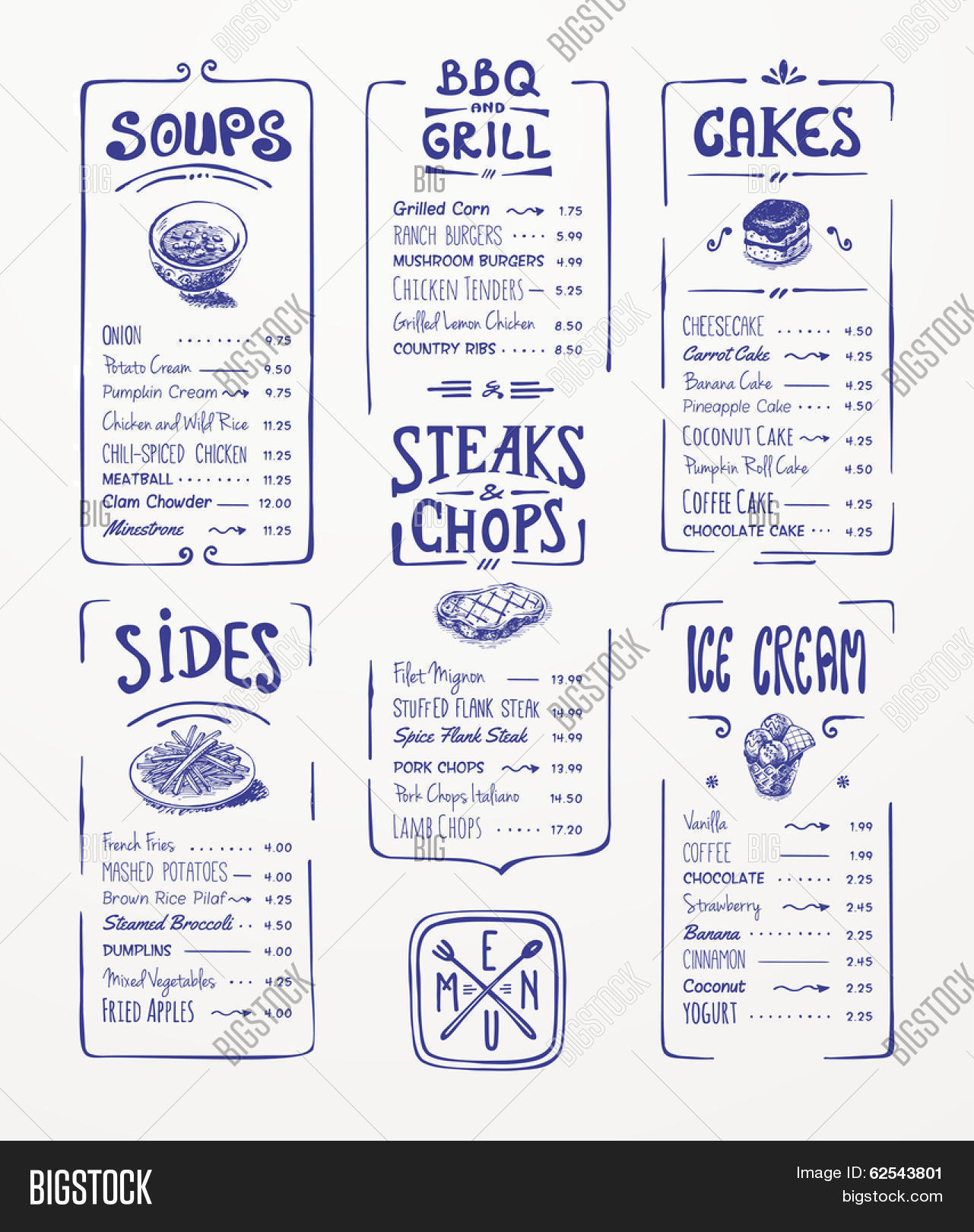 Menu Template. Blue Vector & Photo (Free Trial) | Bigstock