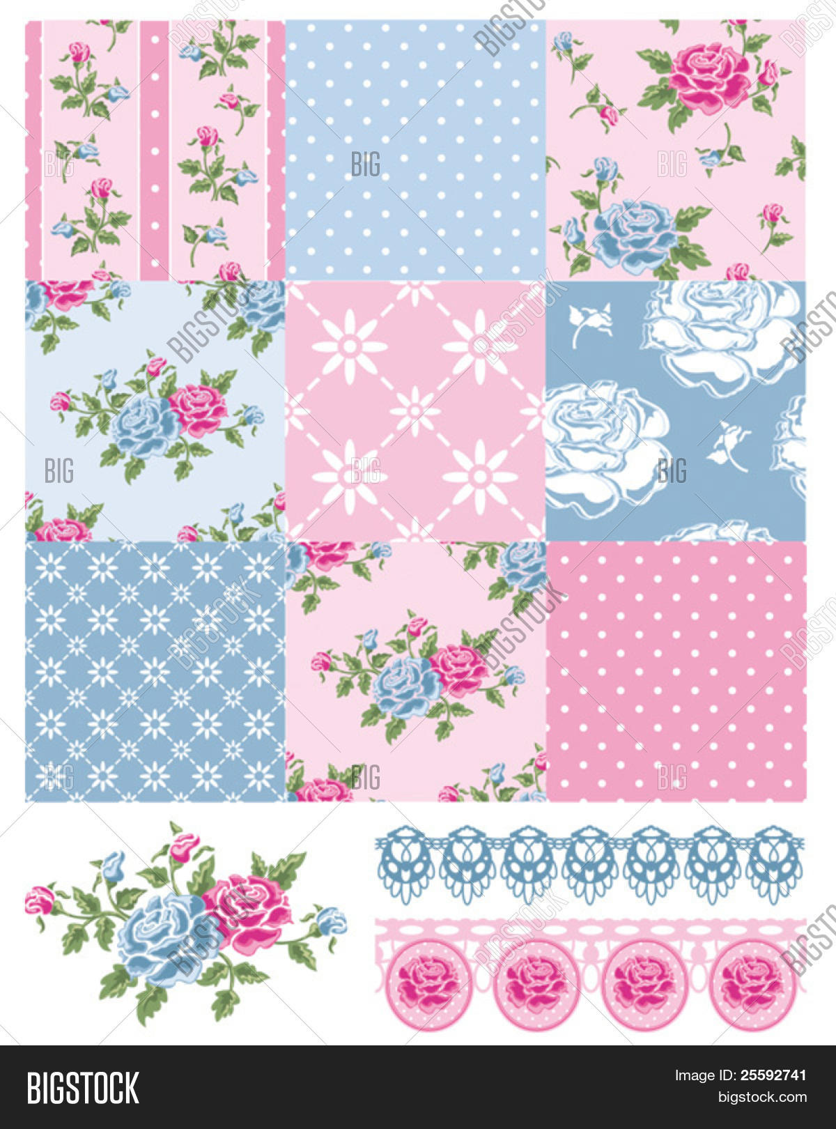 Patchwork Floral Rose Vector & Photo (Free Trial) | Bigstock