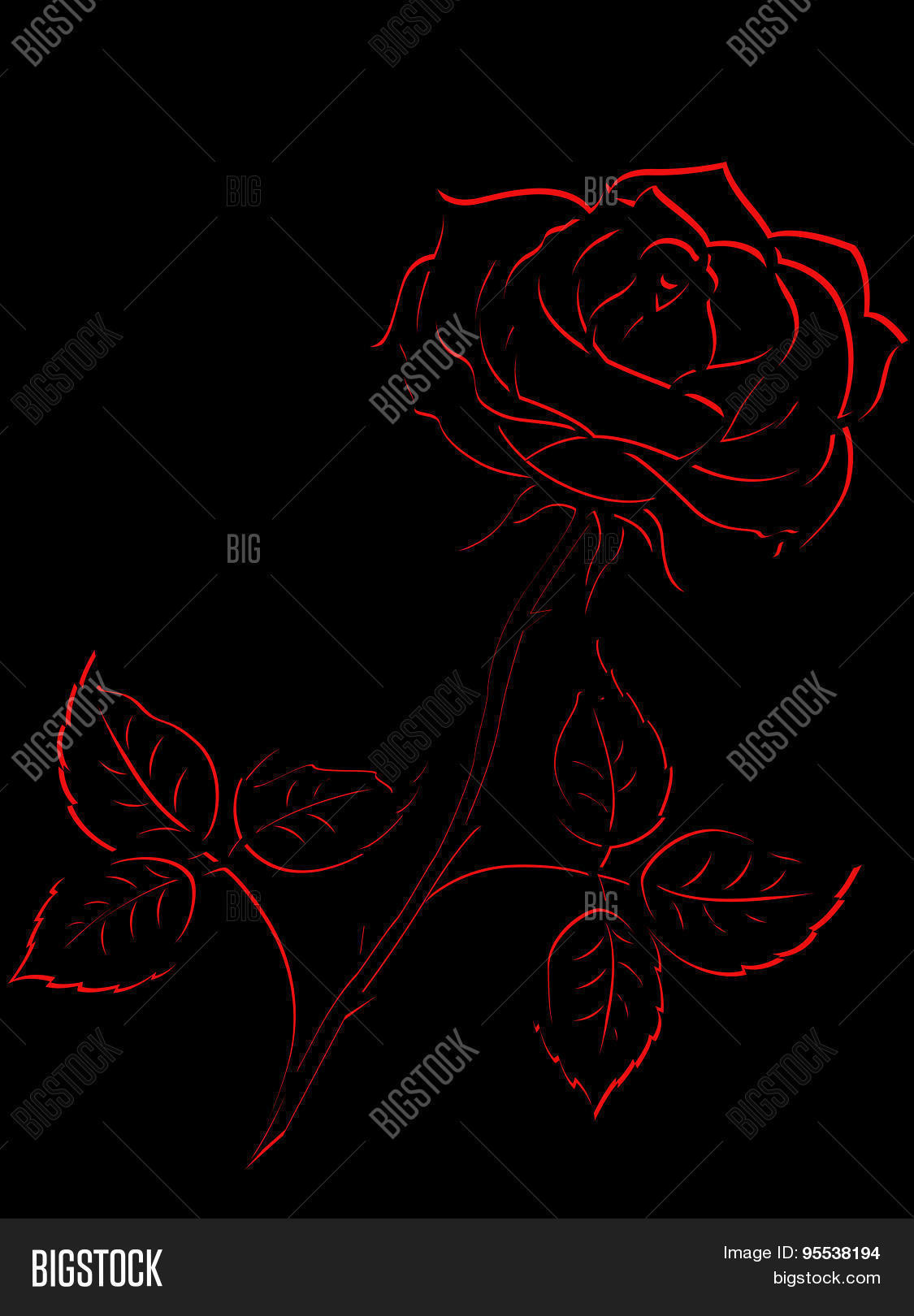 Red Outline Rose Vector & Photo (Free Trial) | Bigstock