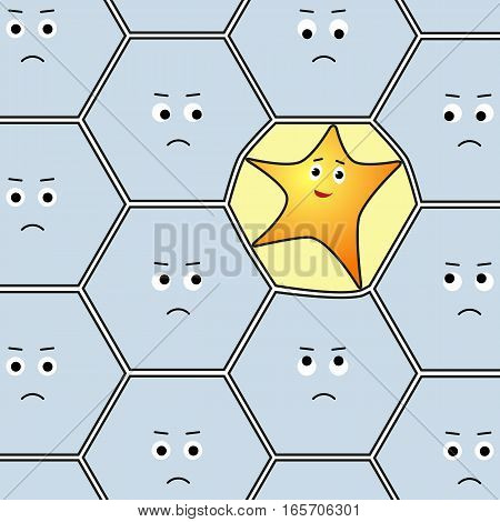 Funny star character deforms border of a cell in the middle of ordinary ...