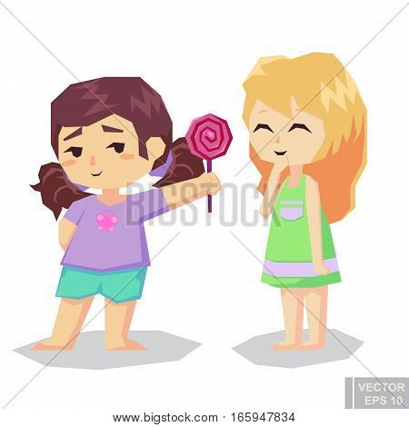 Two Girl Share Candy Vector & Photo (Free Trial) | Bigstock
