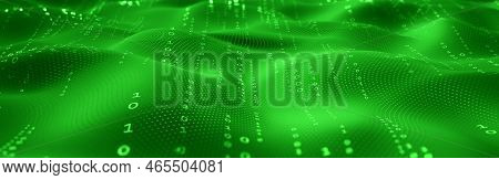 Digital Waves. Data Analysis. Binary Code. Wavy Plane, Nodes And Points ...