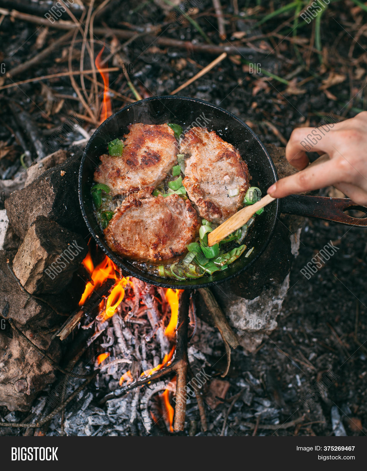Frying Meat Pan Over Image & Photo (Free Trial) | Bigstock