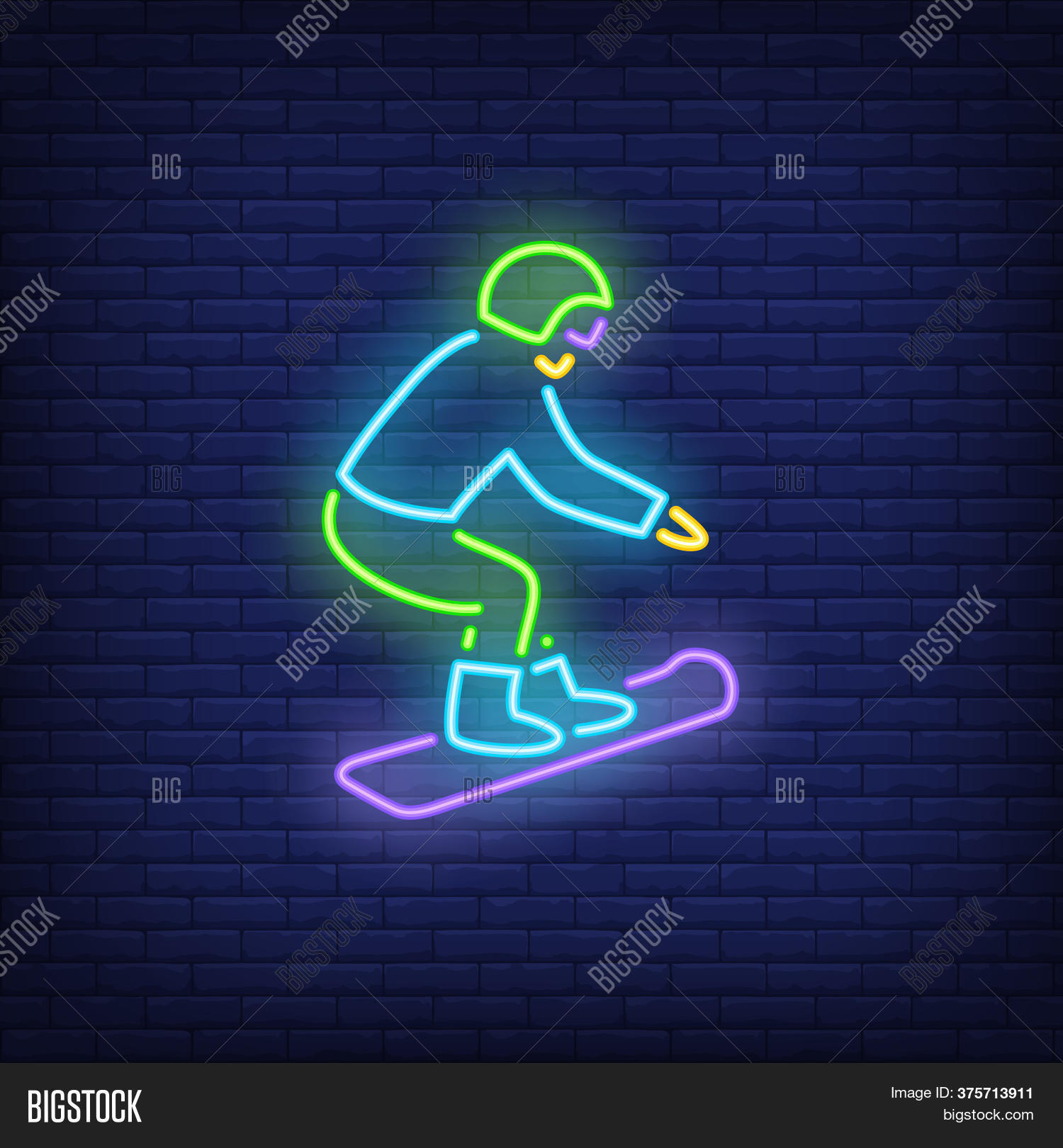 Man On Snowboard Neon Image & Photo (Free Trial) | Bigstock