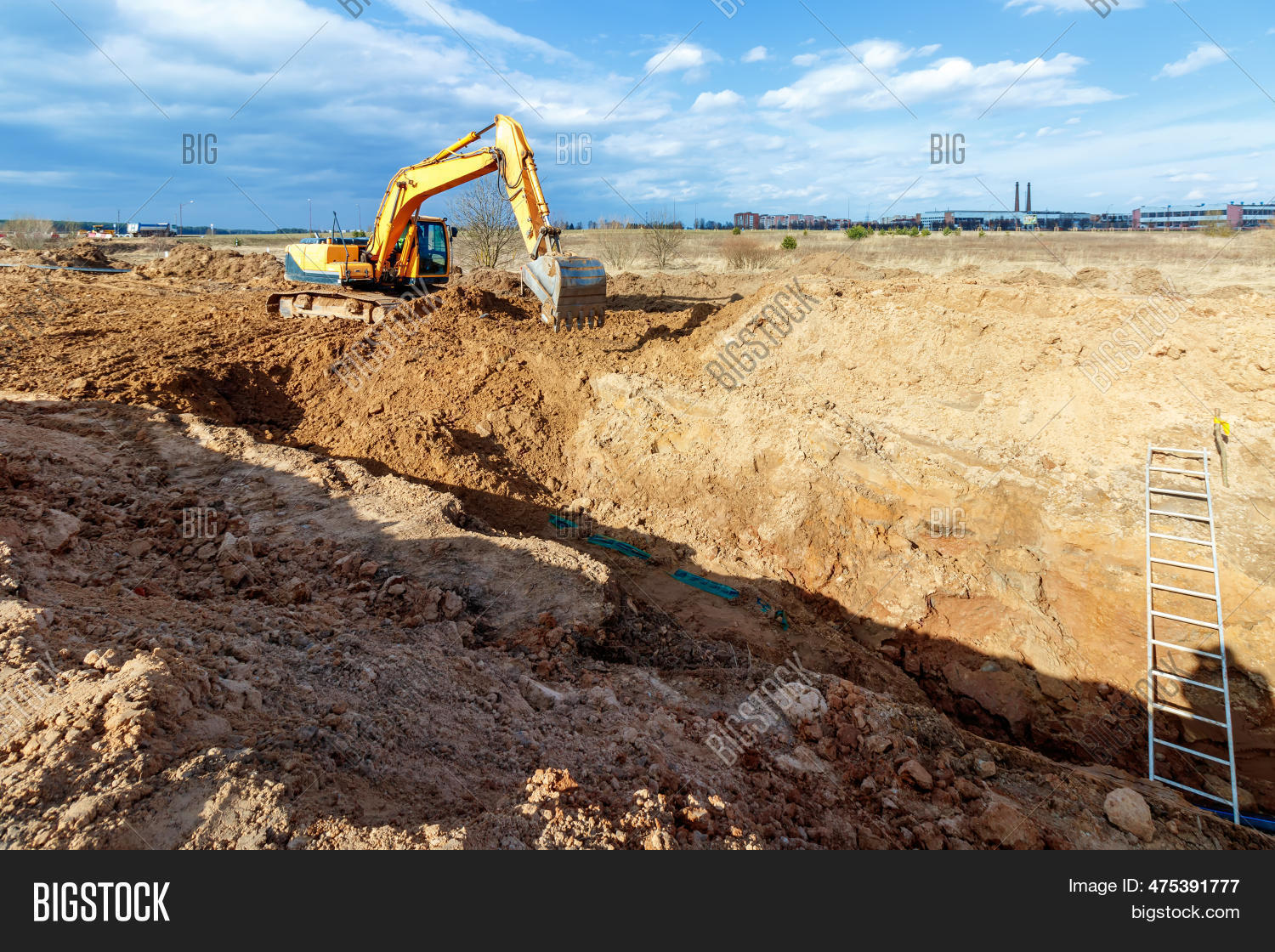 Excavator Dig Trenches Image & Photo (Free Trial) | Bigstock