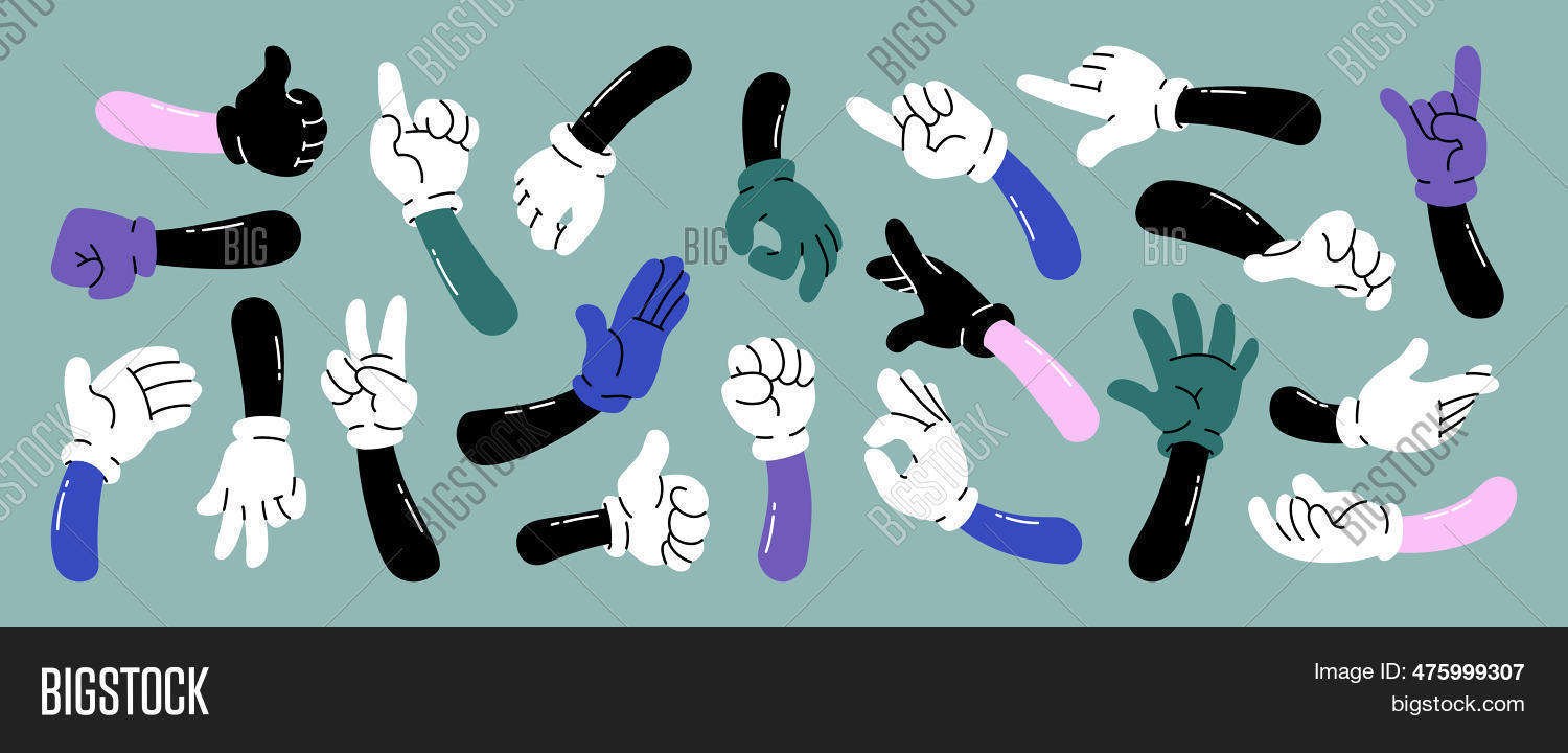 Comic Funny Gestures Comical Leg. Funny Cartoon Arms In Gloves And
