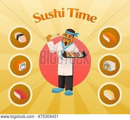 Japanese Sushi Chef Cartoon