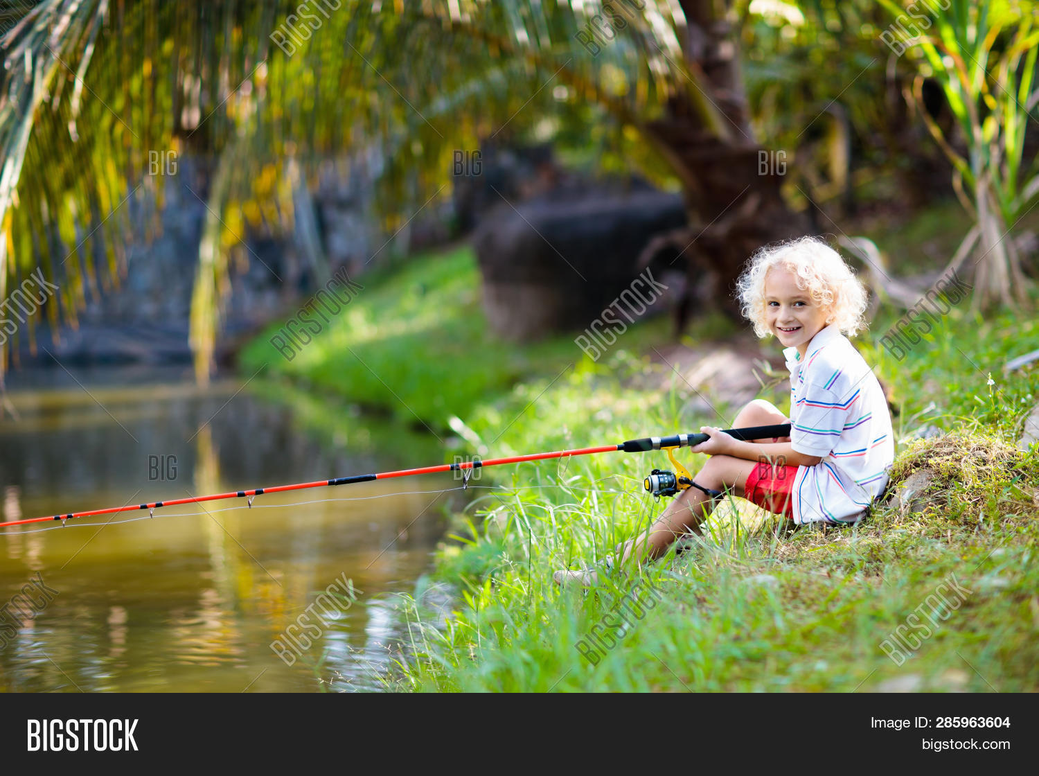 Boy Fishing. Child Rod Image & Photo (Free Trial) | Bigstock