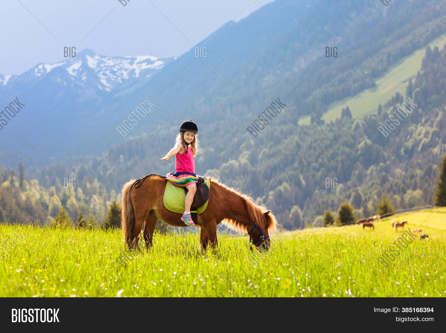 Kids Riding Pony Alps Image & Photo (Free Trial) | Bigstock