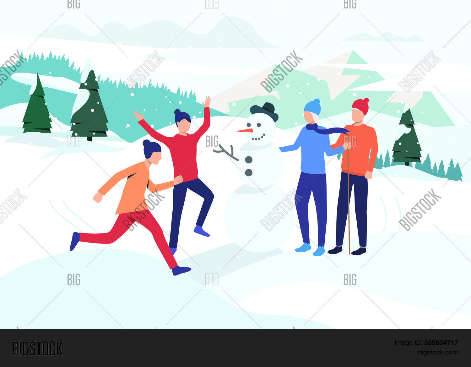 People Making Snowman Vector & Photo (Free Trial) | Bigstock