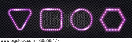 Led Light Frames With Neon Glow And Glitter Sparkles. Set Of Borders ...