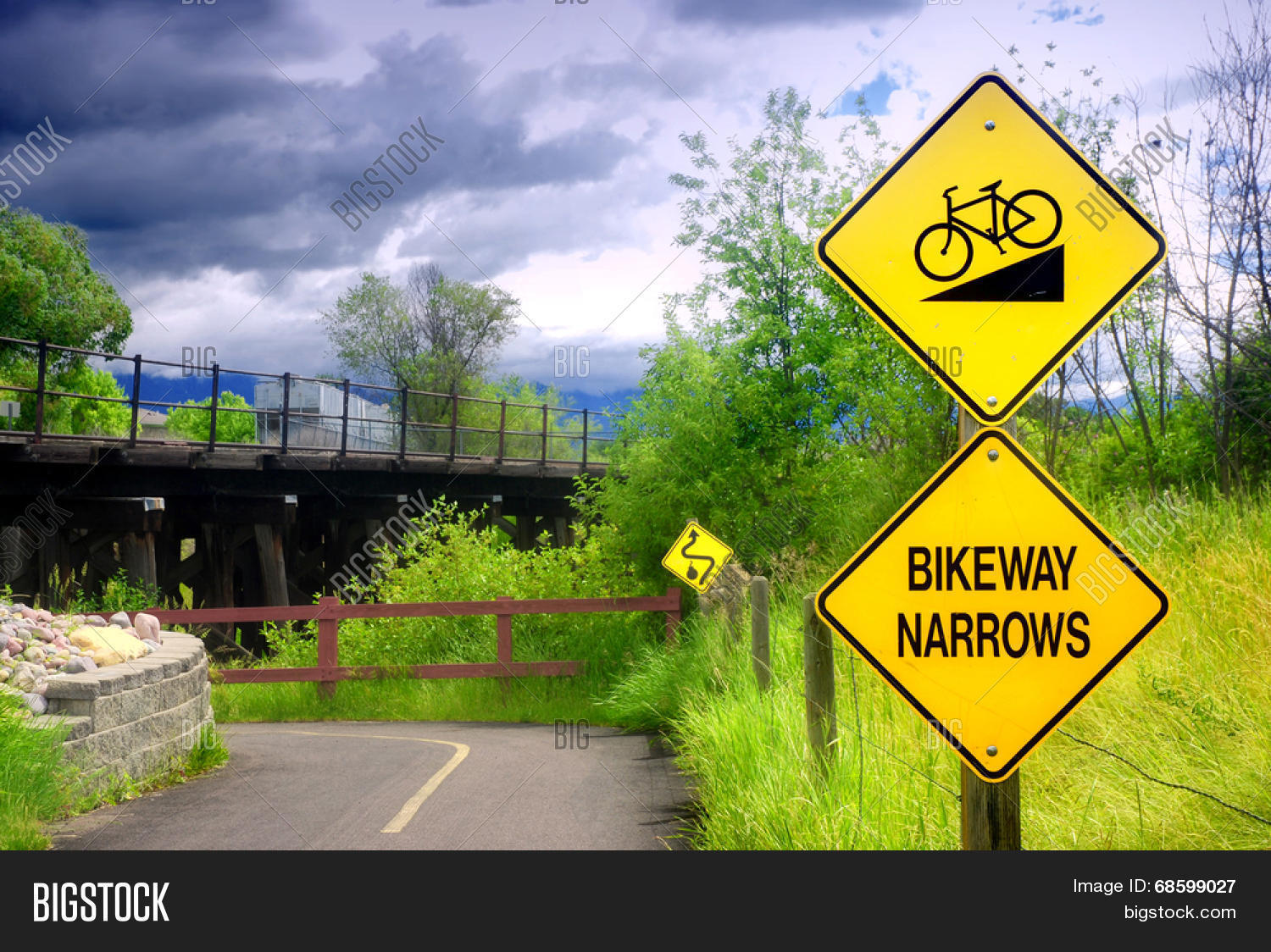 Bikeway Narrows Sign Image & Photo (Free Trial) | Bigstock