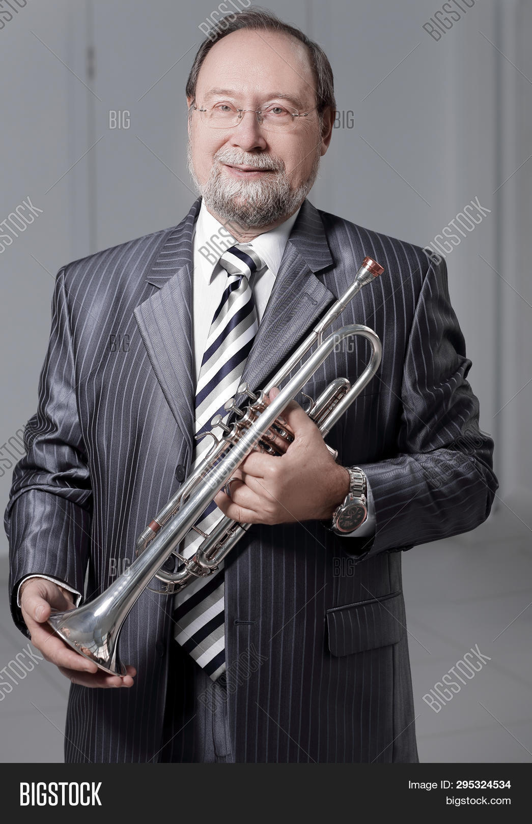 Man Gray Suit Trumpet Image & Photo (Free Trial) | Bigstock