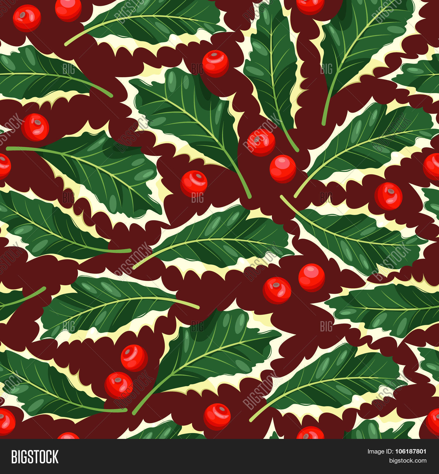Seamless Holly Leaves Vector & Photo (Free Trial) | Bigstock