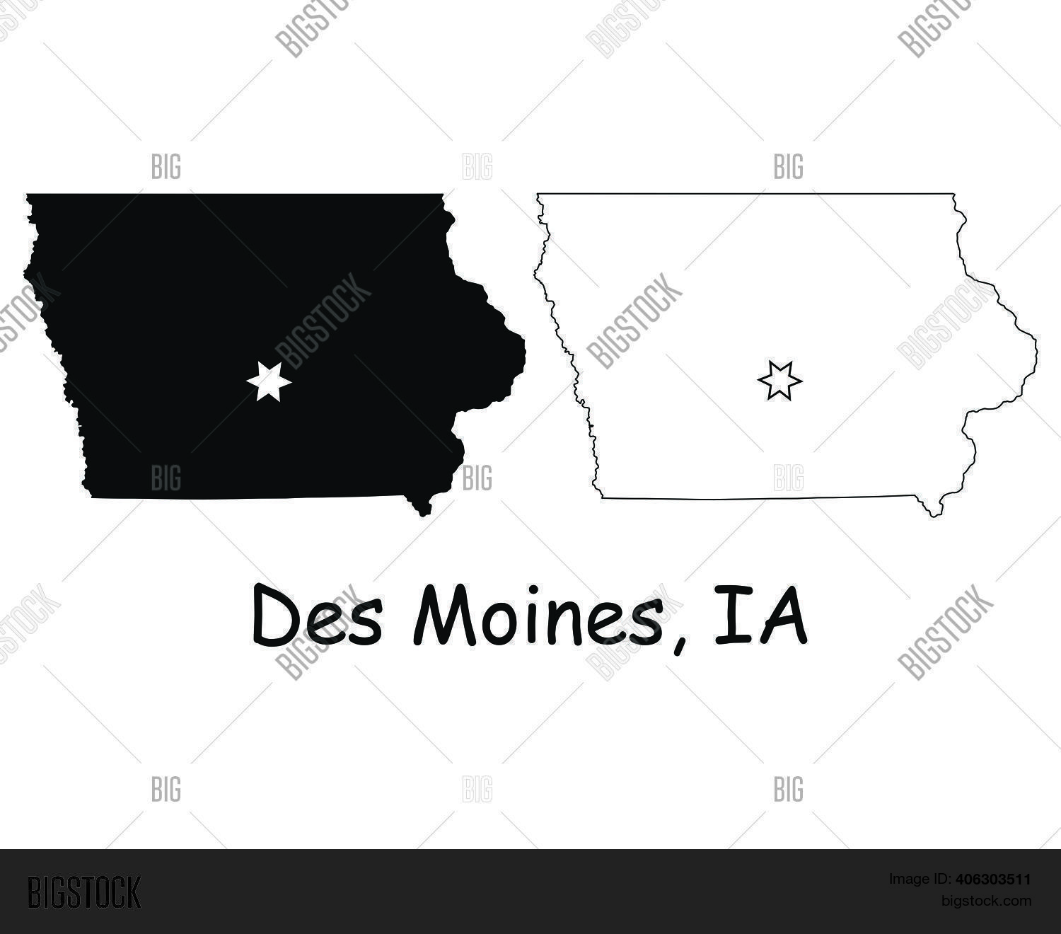 Iowa Ia State Map Usa Vector & Photo (Free Trial) | Bigstock