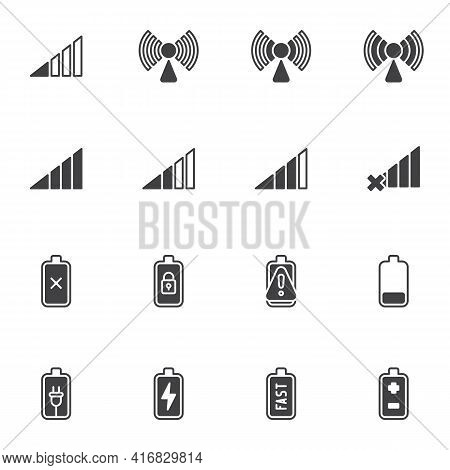 Smartphone Ui Vector Icons Set, Phone Battery And Signal Modern Solid ...