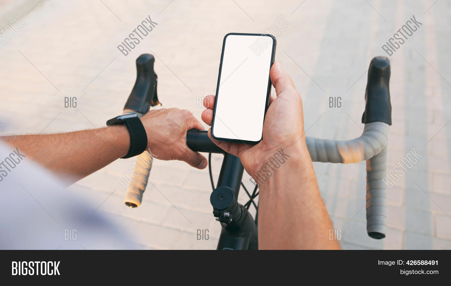 Cyclist Holding Mobile Image & Photo (Free Trial) | Bigstock