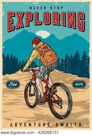 Adventure Time Colorful Vintage Poster With Traveler With Backpack ...