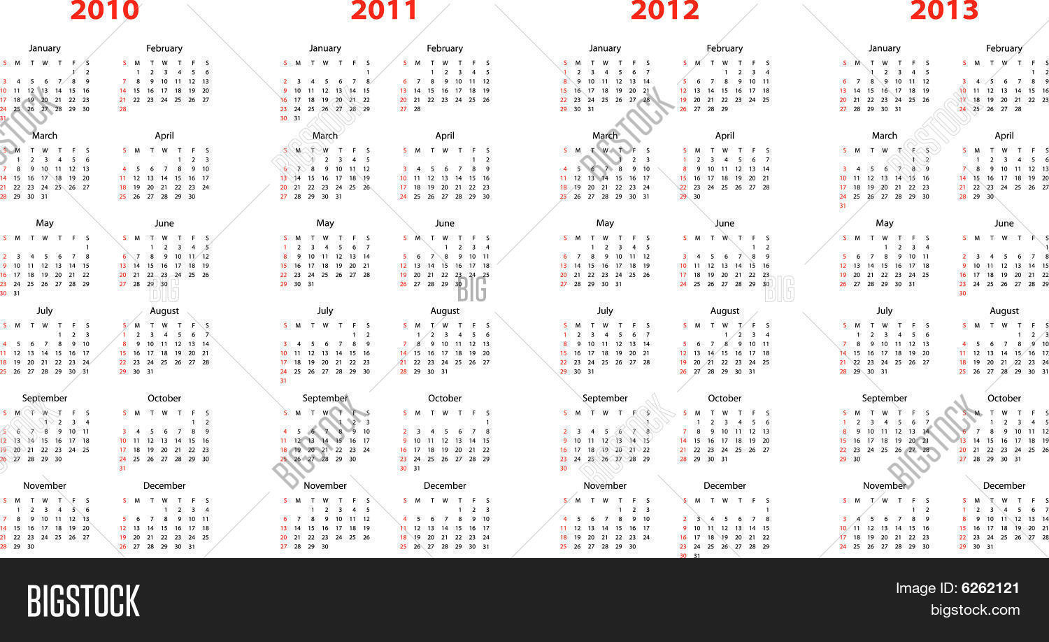 Calendar 2010 Through Vector & Photo (Free Trial) | Bigstock