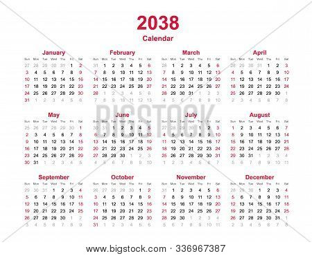 Calendar 2038 - 12 Vector & Photo (Free Trial) | Bigstock