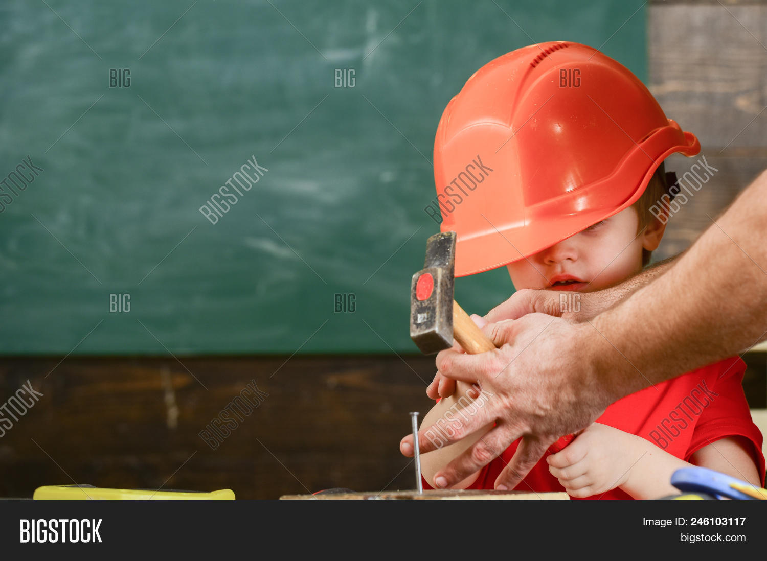Kid Boy Hammering Nail Image & Photo (Free Trial) | Bigstock