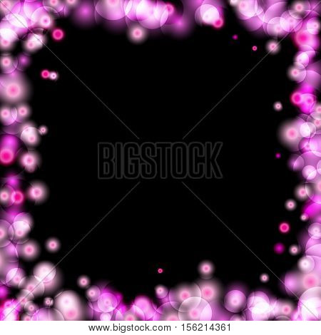 Pink sparkle frame abstract black background. Light shiny border ...