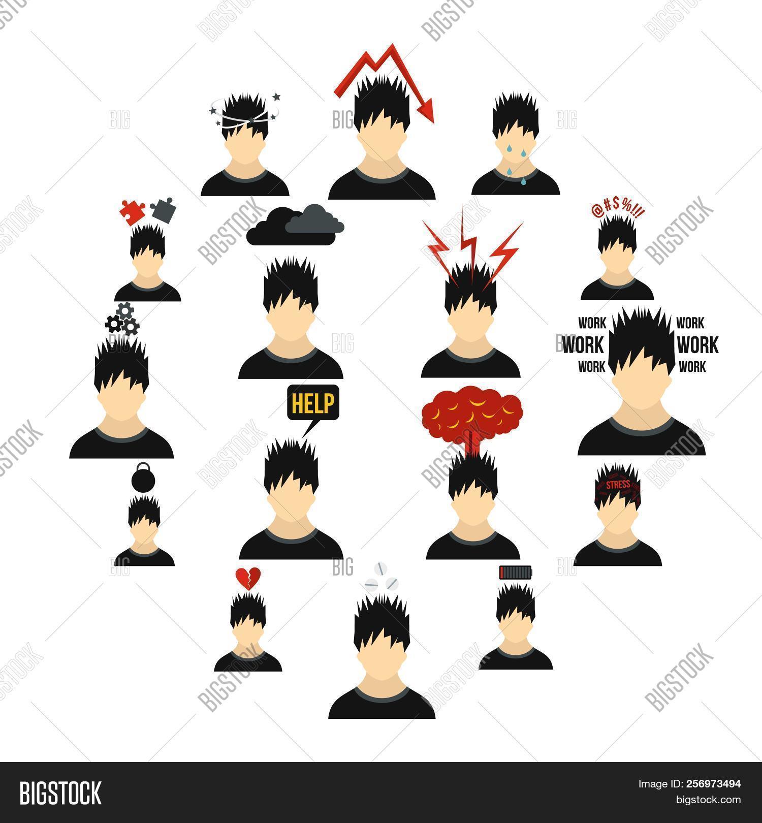 Flat Stress Icons Set Image & Photo (Free Trial) | Bigstock