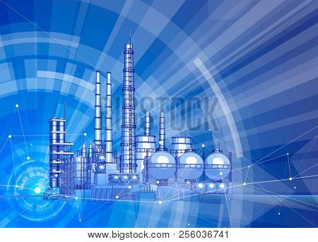 modern chemical manufacturing plant on a blue technological background ...