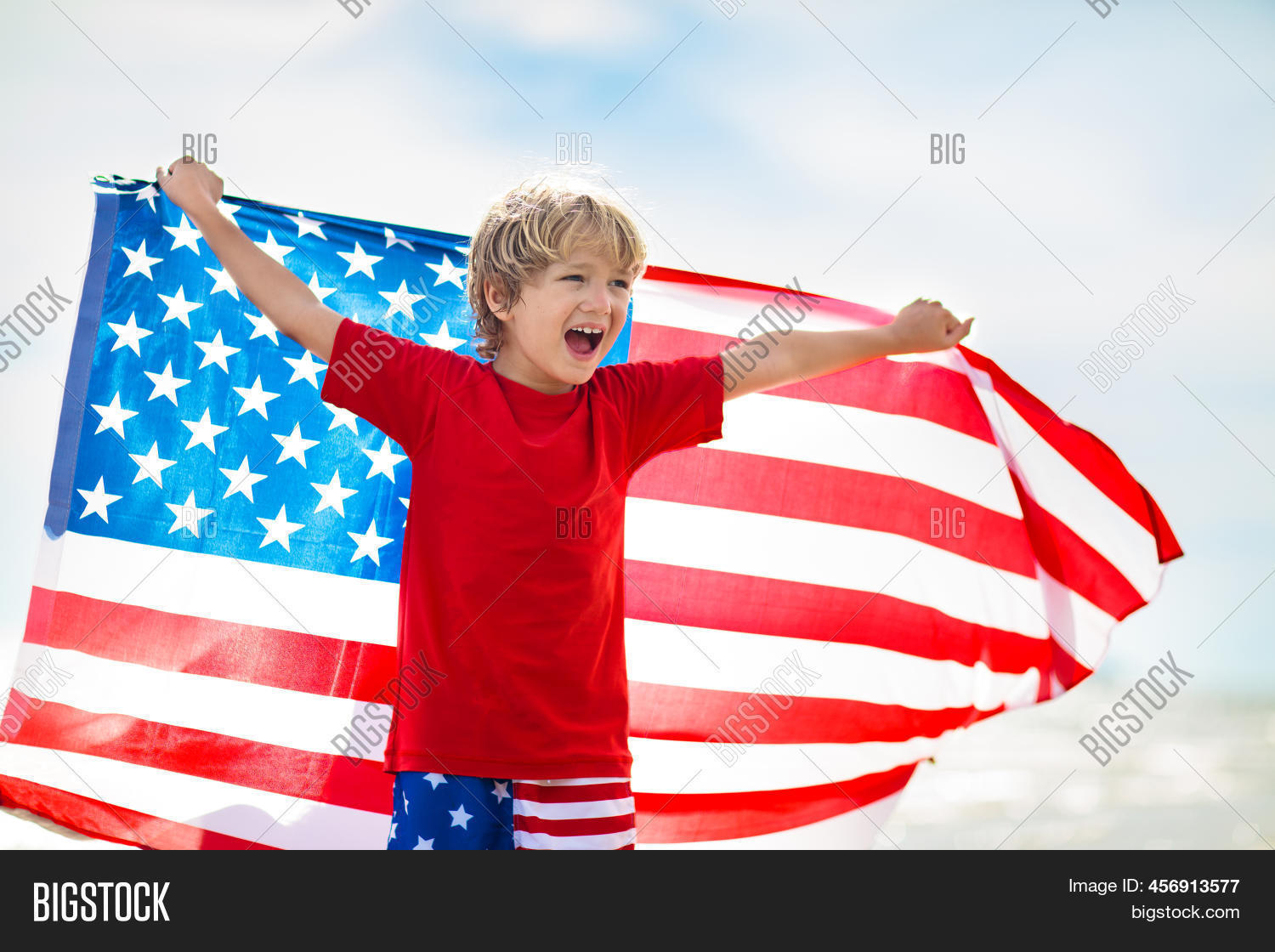 Kids Run Usa Flag On Image & Photo (Free Trial) | Bigstock