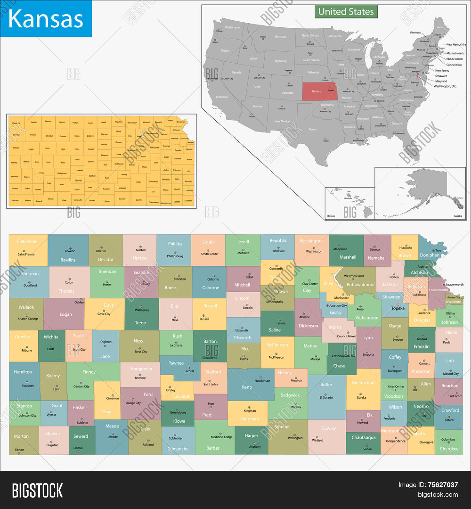 Map Kansas State Vector & Photo (Free Trial) | Bigstock