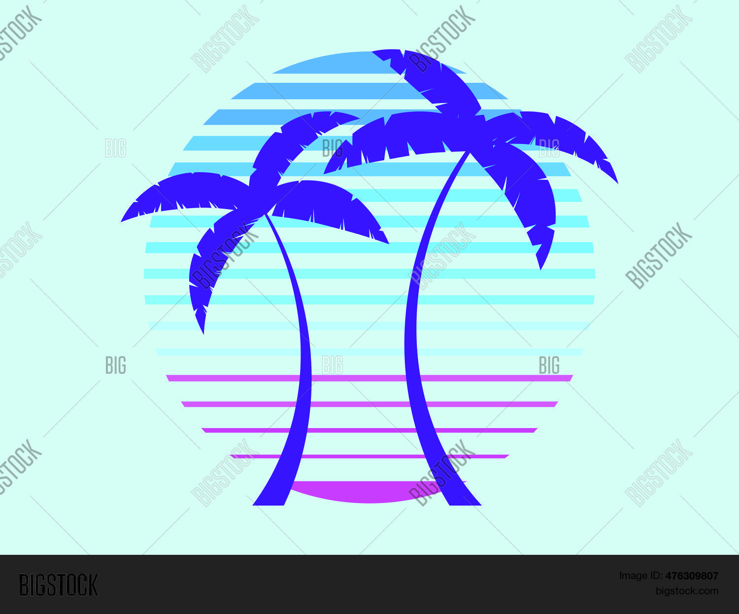 Sunset Palm Trees 80s Vector & Photo (Free Trial) | Bigstock
