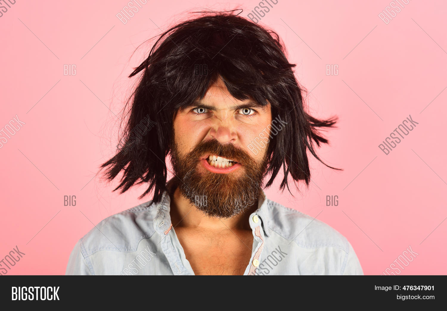 Bearded Man Black Wig Image & Photo (Free Trial) | Bigstock