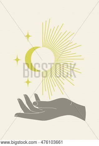 Hand Holding Sun Moon Vector & Photo (Free Trial) | Bigstock
