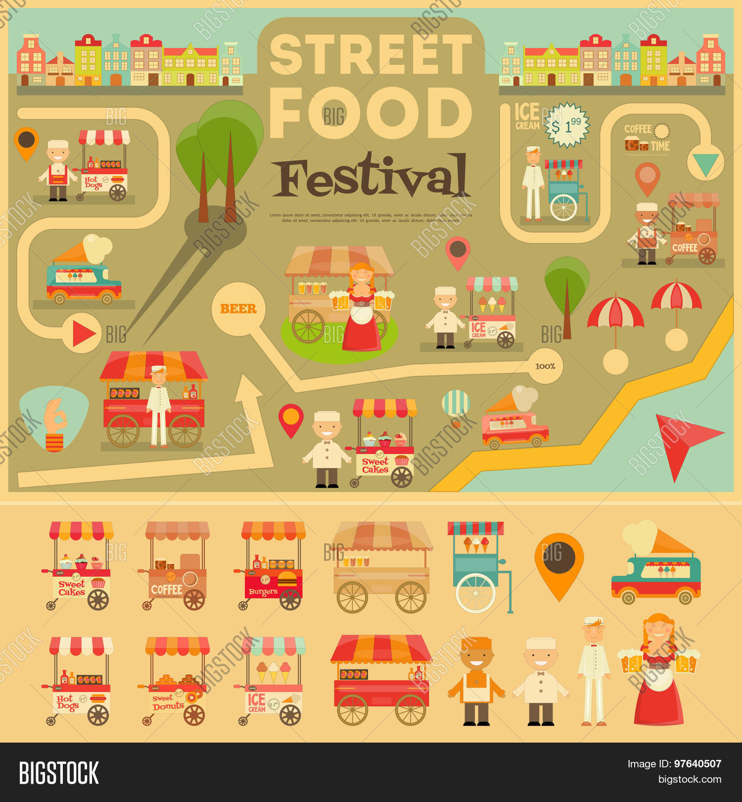 Street Food On City Vector & Photo (Free Trial) | Bigstock
