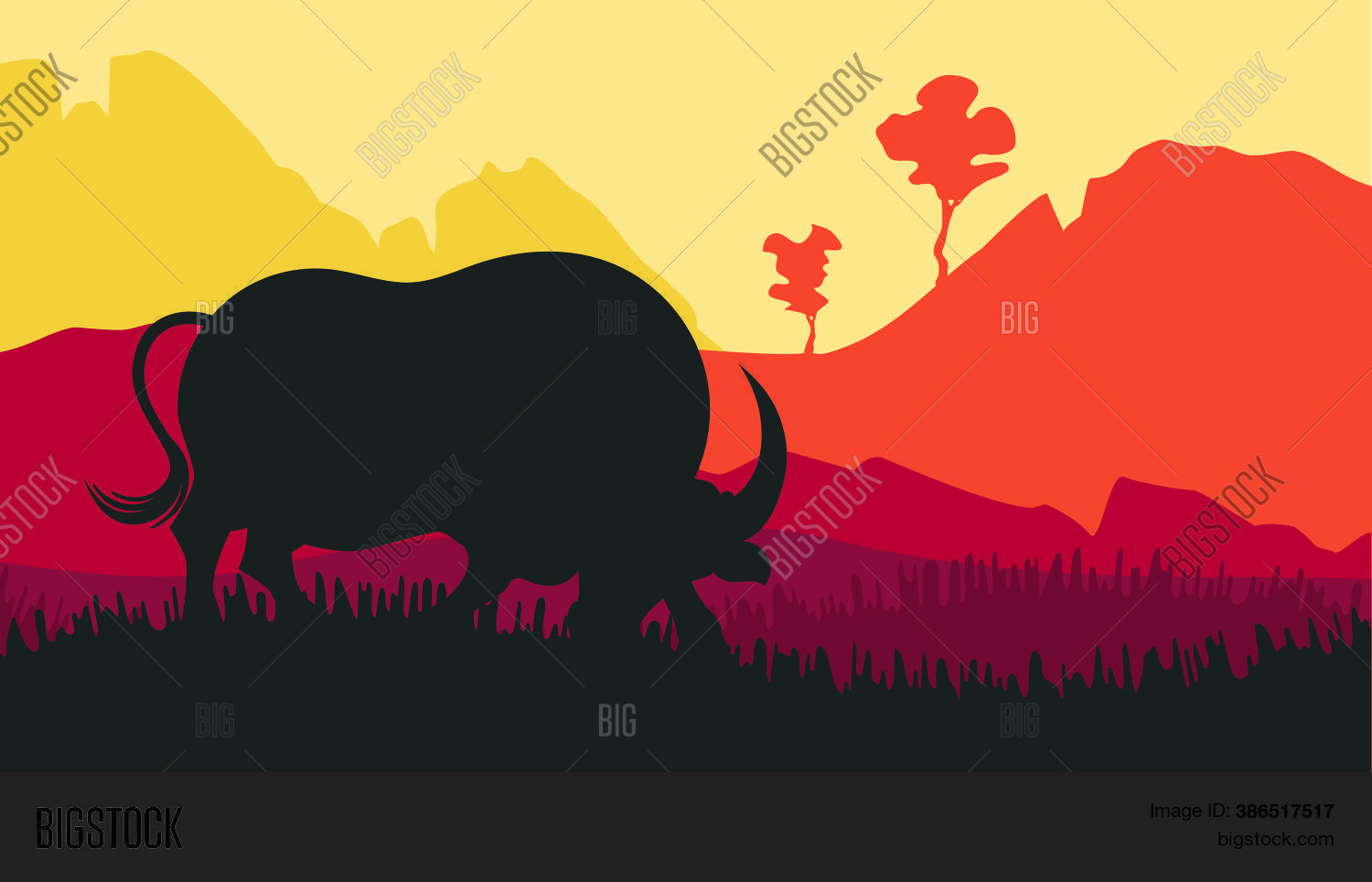 Sunset Landscape Bull Vector & Photo (Free Trial) | Bigstock