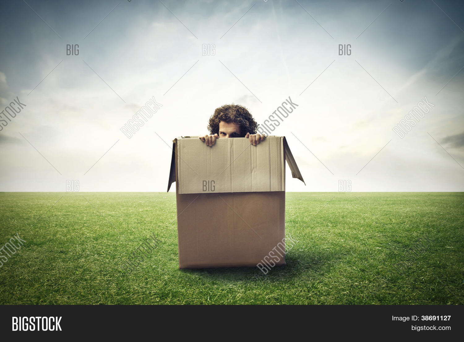 Man Hiding Behind Box Image & Photo (Free Trial) | Bigstock