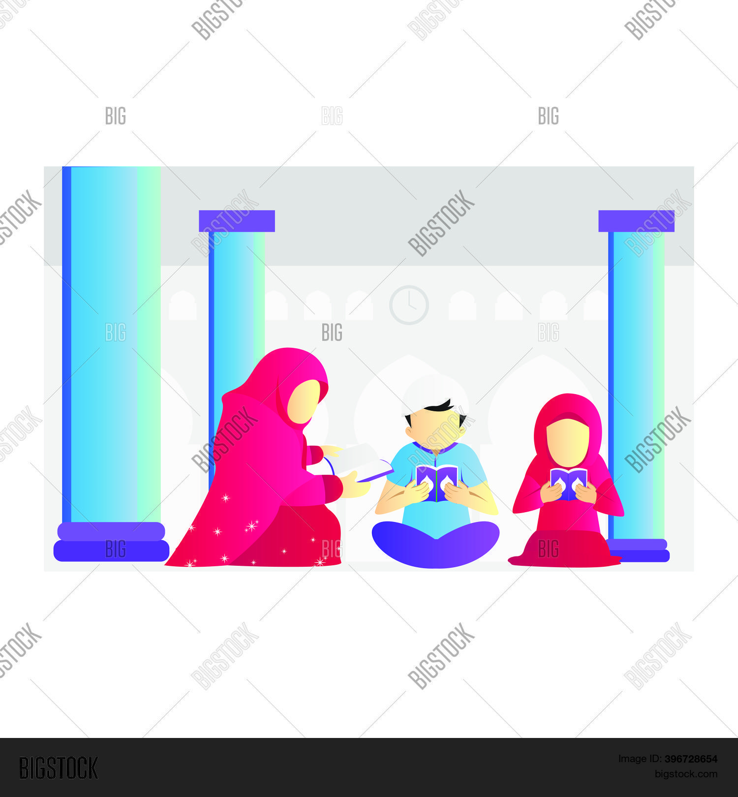 Kids Reading Quran Vector