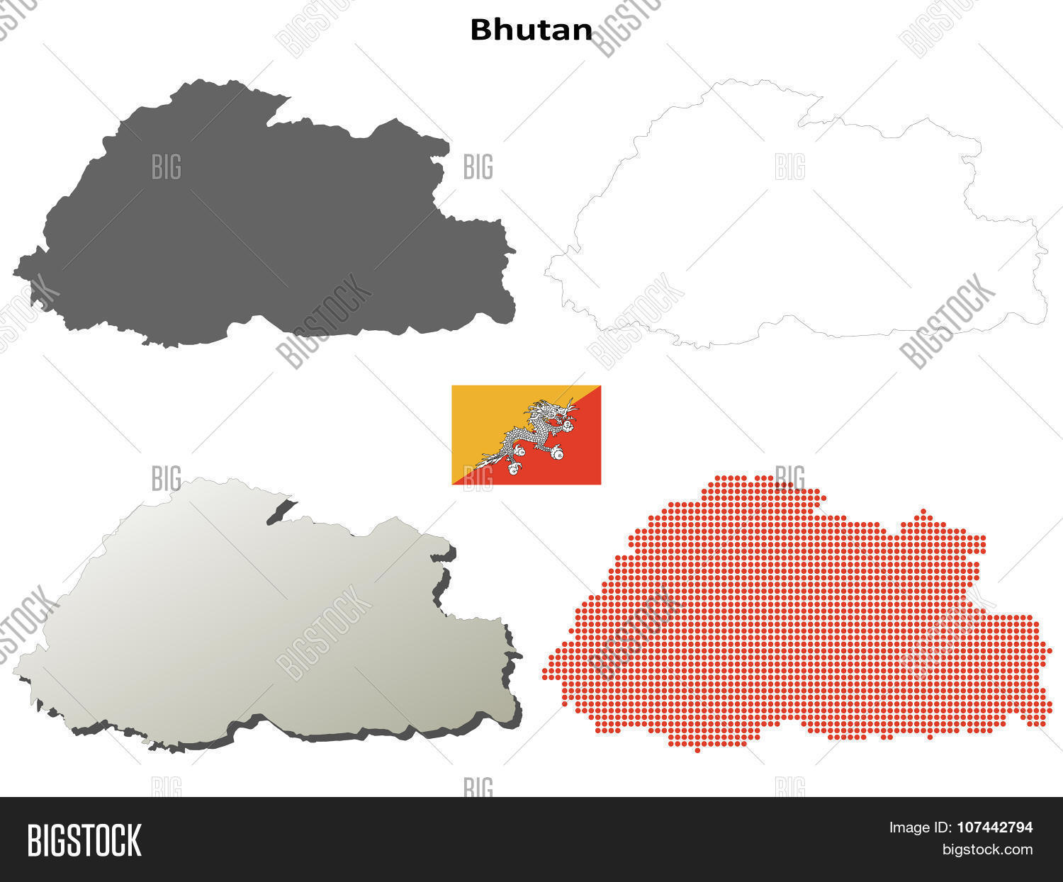 Bhutan Outline Map Vector & Photo (Free Trial) | Bigstock
