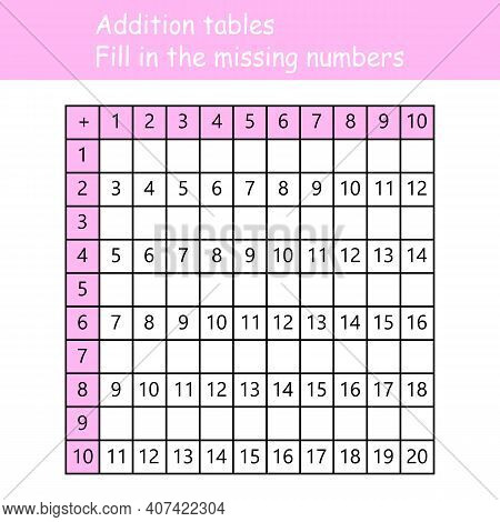 Addition Tables. Fill Vector & Photo (Free Trial) | Bigstock