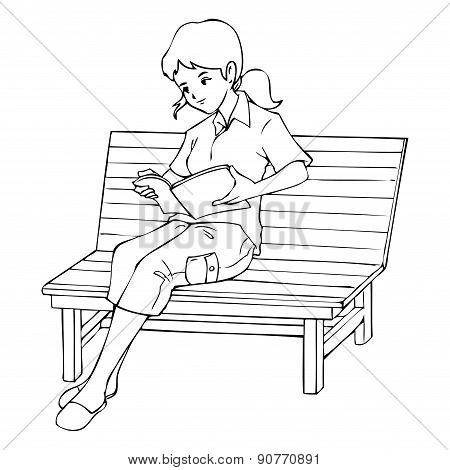 People Sitting On A Bench Coloring Pages