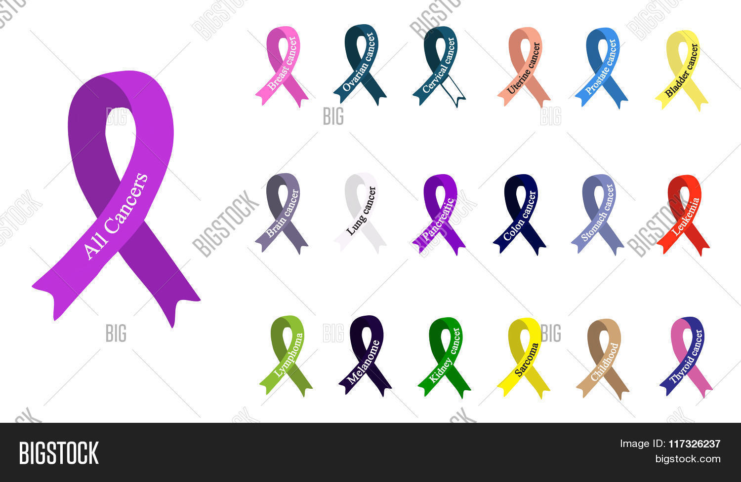 Cancer Ribbon. Set Vector & Photo (Free Trial) | Bigstock
