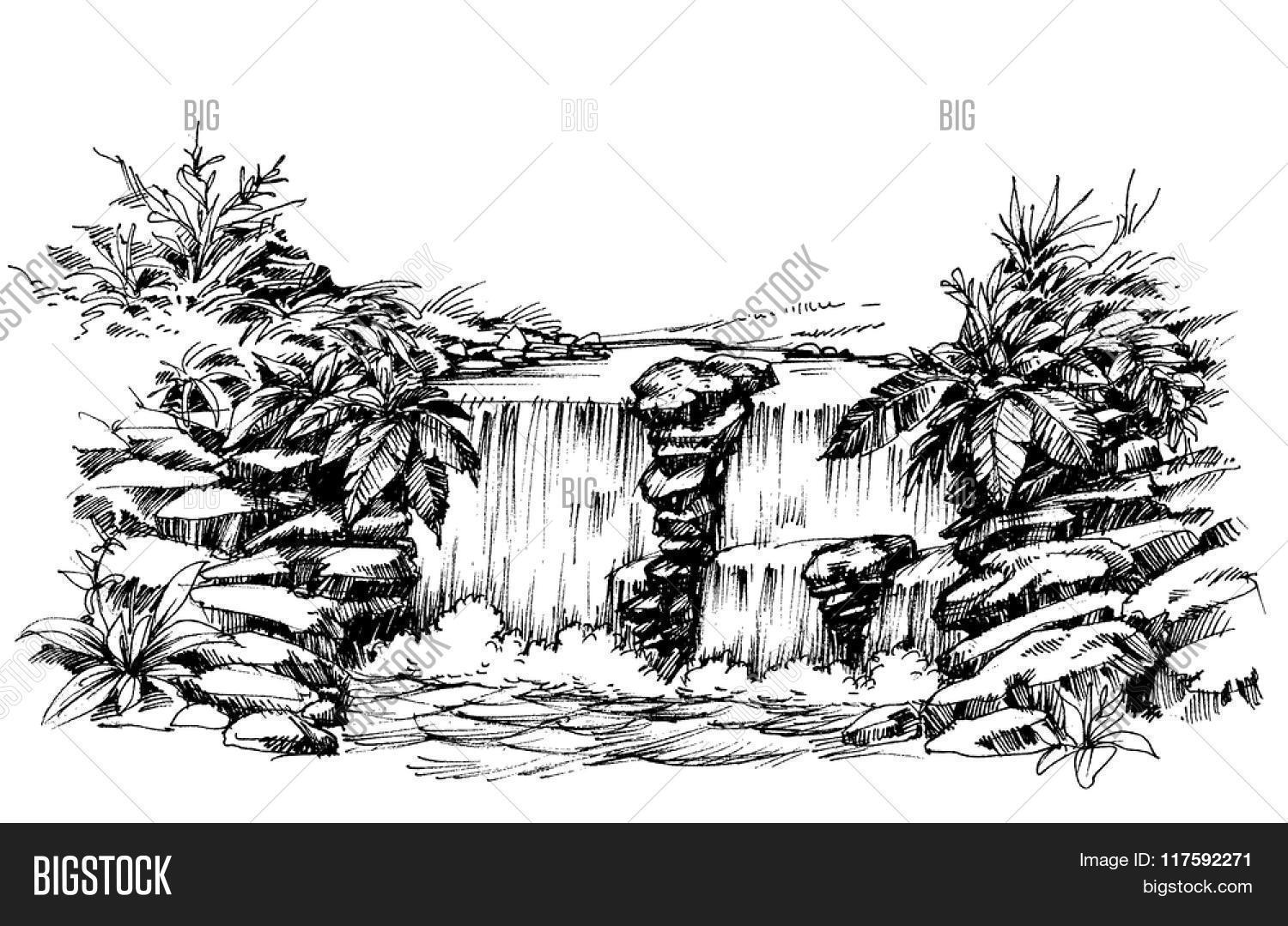 Waterfall Drawing, Vector & Photo (Free Trial) | Bigstock