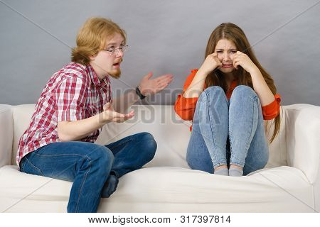 Man And Woman Being Mad At Each Other After Fight. Female Is Sad ...