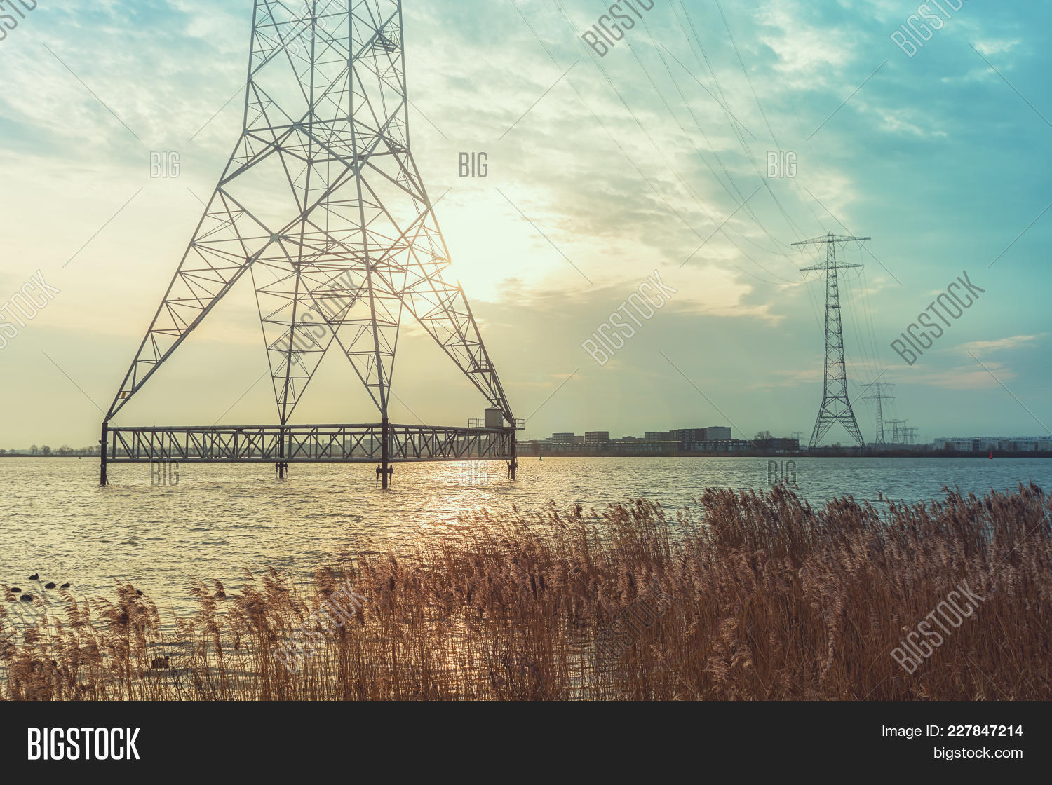 Electricity Poles Lake Image & Photo (Free Trial) | Bigstock