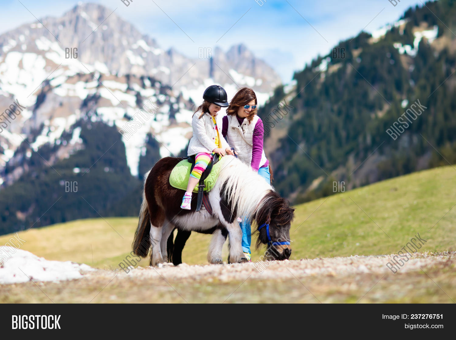 Kids Riding Pony Alps Image & Photo (Free Trial) | Bigstock