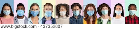 Collage Of Ethnically Diverse People Wearing Face Masks, Protecting ...
