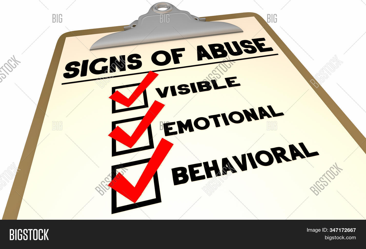 Signs Abuse Checklist Image & Photo (Free Trial) | Bigstock